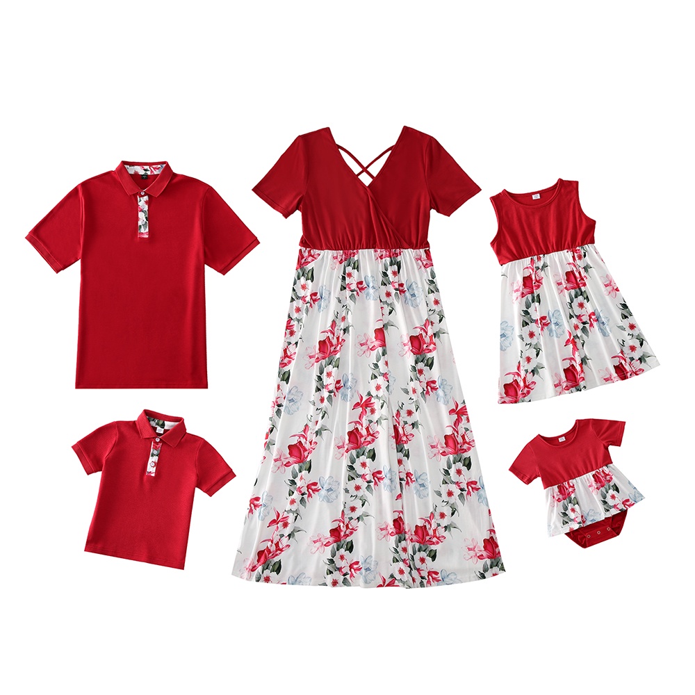 Summer Family Matching Floral Sets V-neck Floral Maxi Dress Mother ...