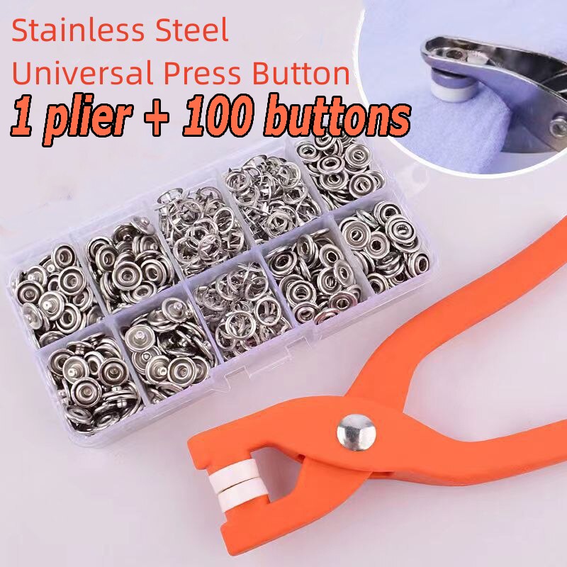 Plier Tool+50/100 Set Metal Sewing Buttons Hollow Solid Five-claw ...