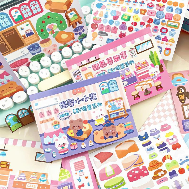 MOHAMM 18 Sheets Cute Cartoon Dessert Animal Paper Stickers Decorative ...