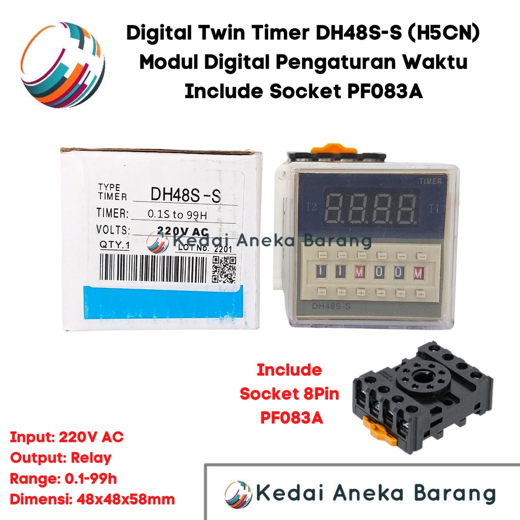 Digital Twin Timer Counter Delay Relay DH48S-S DH48S S 220V AC + Base ...