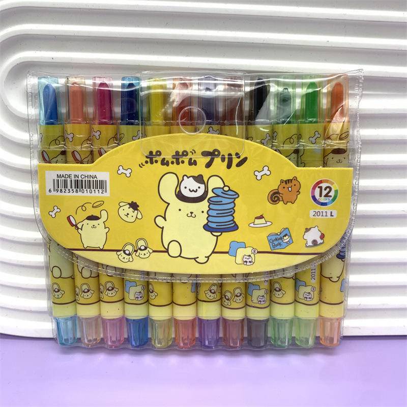 12 Colors Sanrio Crayons Cinnamoroll Mymelody Kuromi PomPom Purin ...