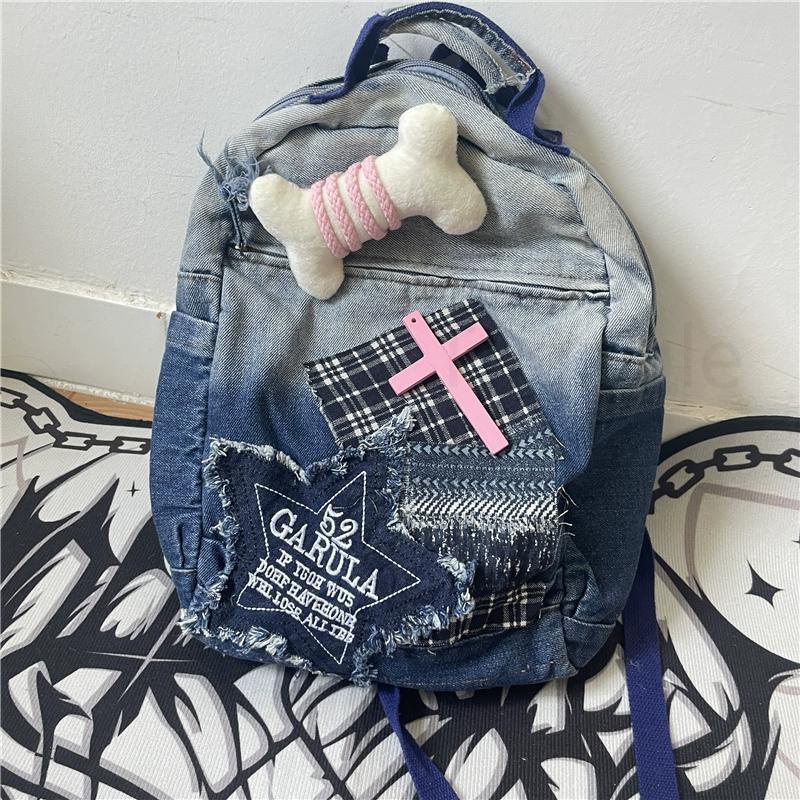 Student y2k large capacity laptop backpack original denim backpack girl ...