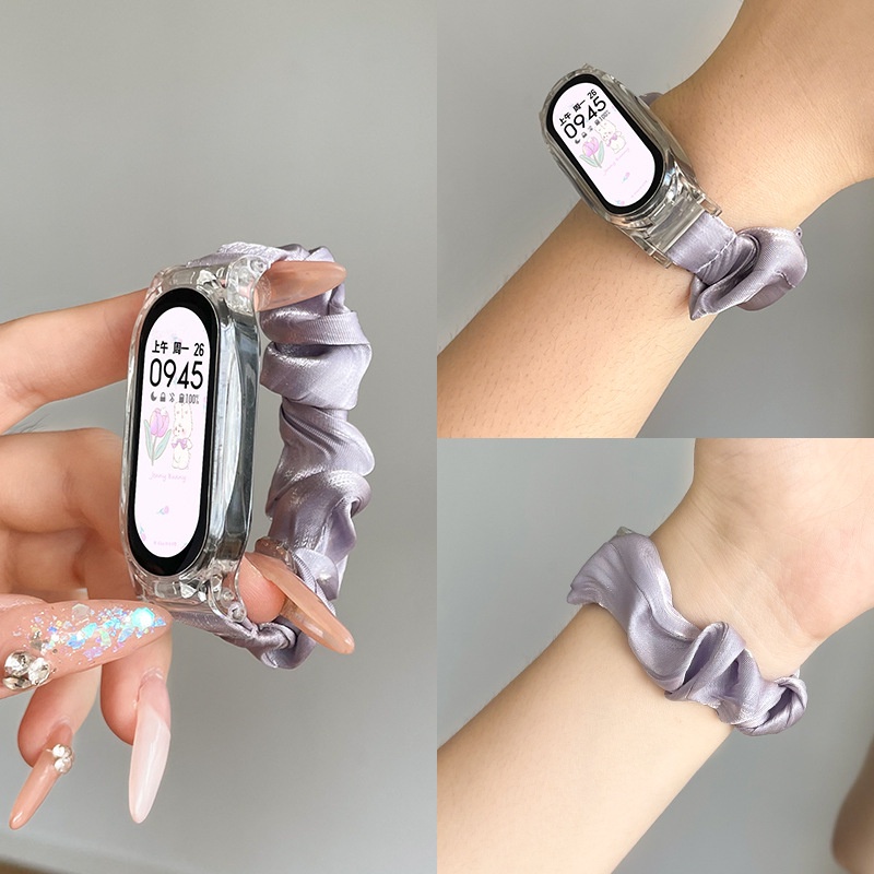 INS Chiffon Ice Silk Elastic Scrunchie Strap for Xiaomi Miband 9 8 7 6 ...