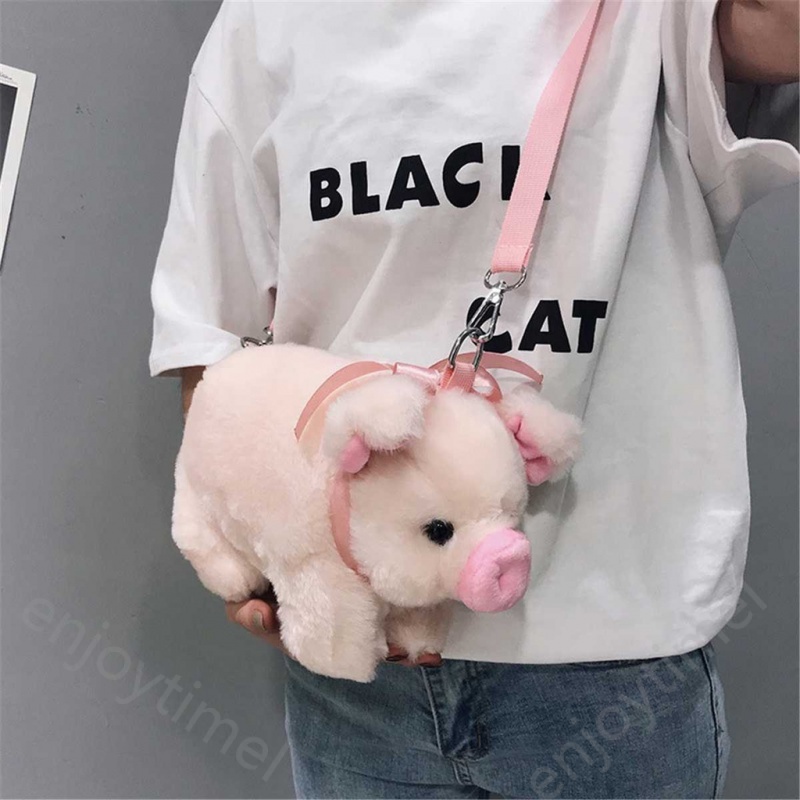 Rosa Pink Cute Fluffy Pink Pig Bag Women Cartoon Pig Sling Bag Fluffy ...
