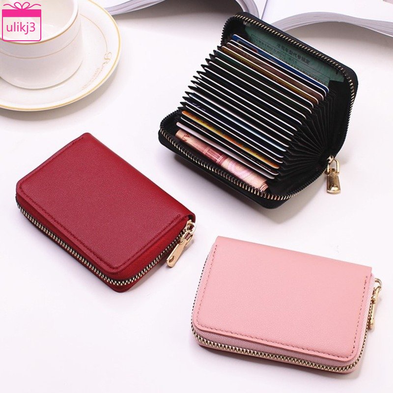 Leather Large-capacity Card Slot Organizer Zipper Compact Bank Card ...