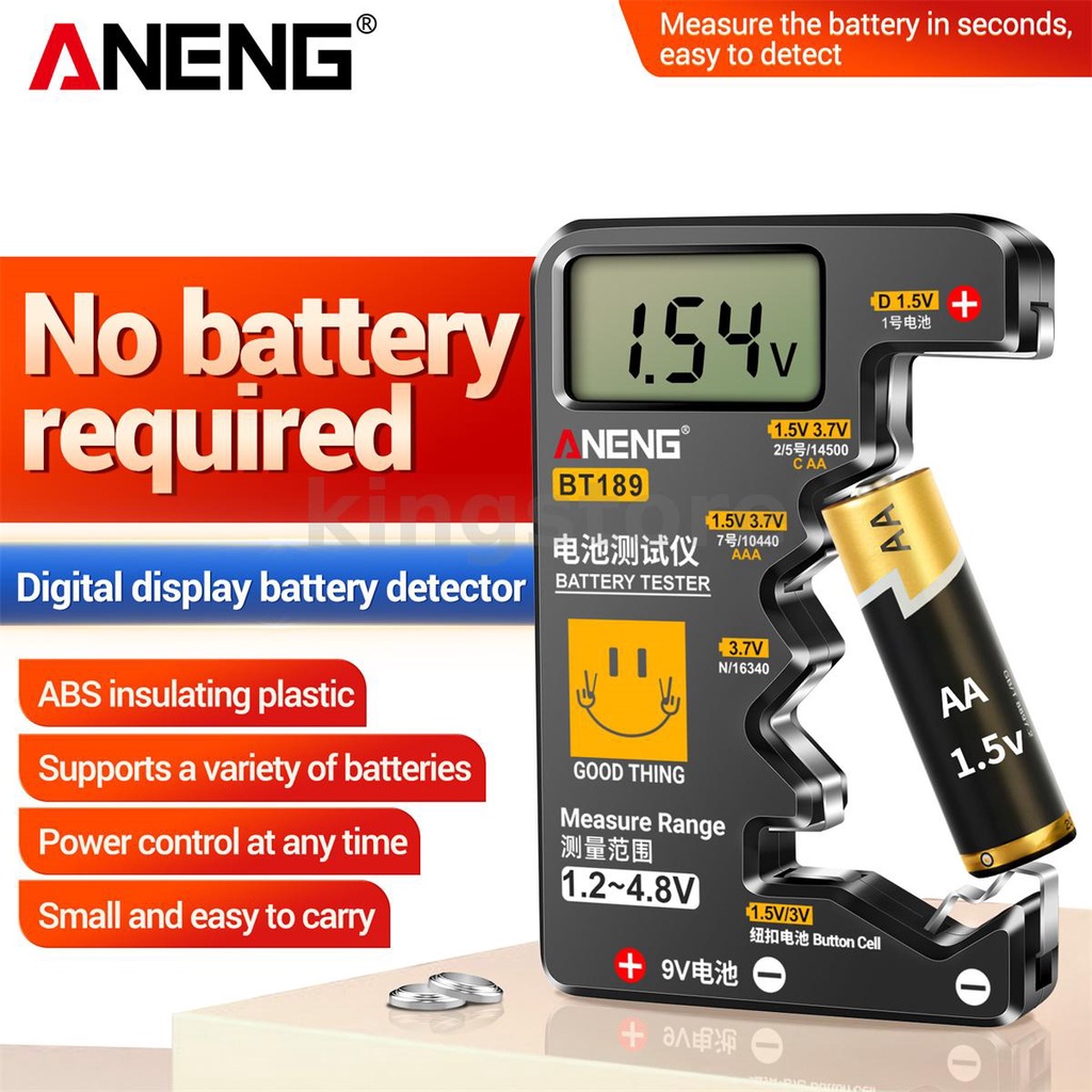 ANENG BT189 Digital Battery Tester LCD Display AA AAA 9V 1.5V 3V Button ...