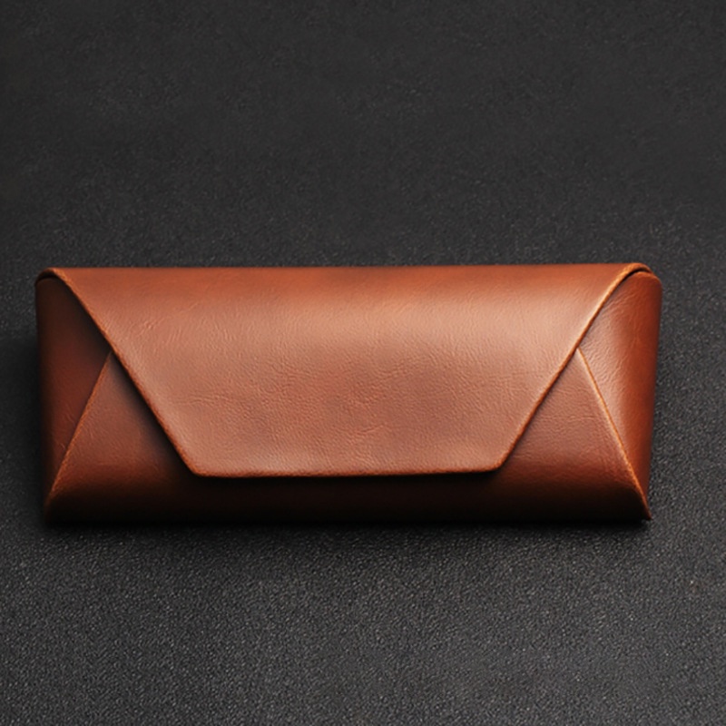 Japanese Style Crazy Horse Leather Glasses Case Brown PU Leather Retro ...