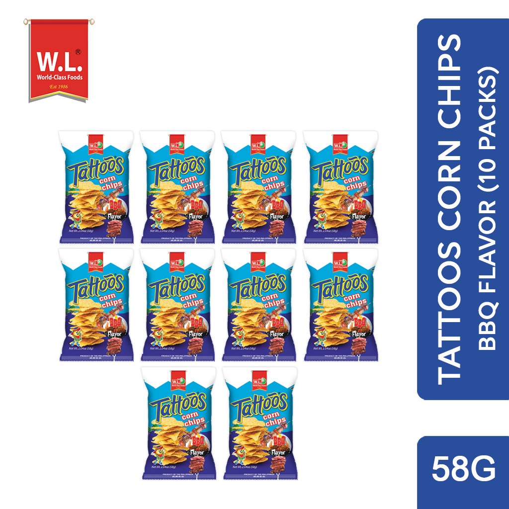 WL FOODS Tattoos Corn Chips BBQ 58g x 10's | Shopee Philippines