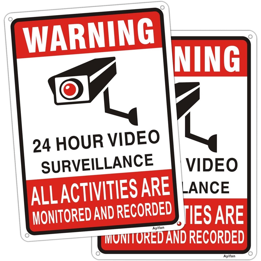 24 Hours Video Surveillance Warning Safety Signs CCTV Security Camera ...