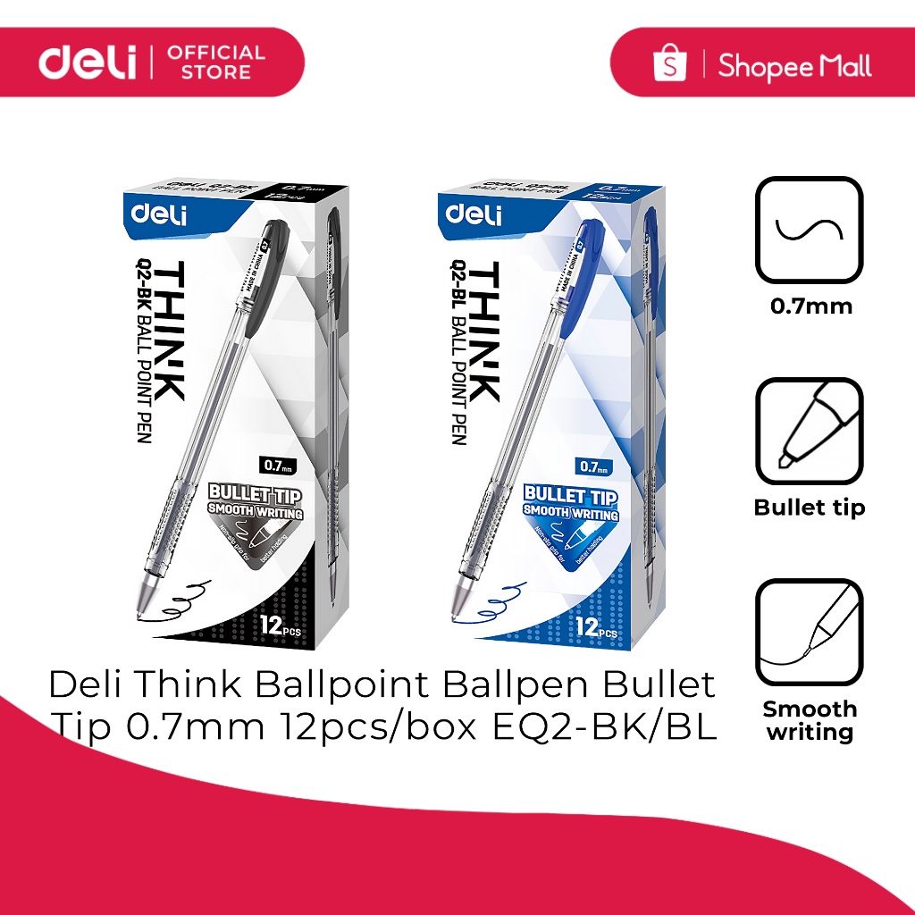Deli EQ2BK/BL Writing Instrument - Think Ballpoint Ballpen Bullet Tip 0 ...