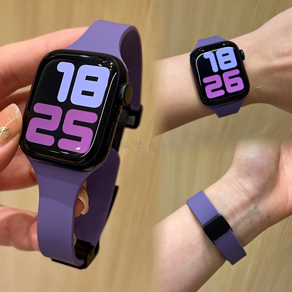 Silicone magnetic metal buckle thin strap For iwatch series Ultra 10 9 ...