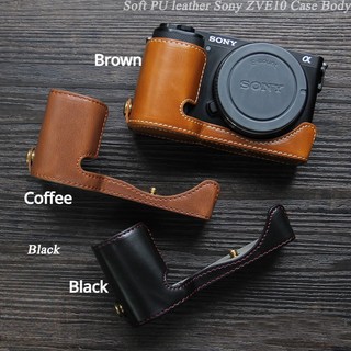 Sony ZVE10 Genuine Leather Camera Case Bag half Case Body Wrist Strap ...