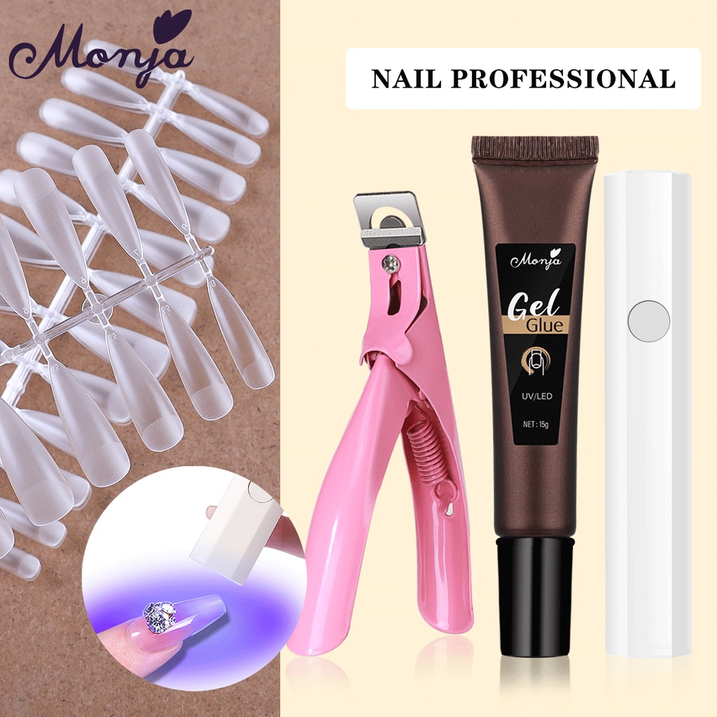 Monja 4pcs Fake Nail Set With Mini Quick Drying Lamp Gel Extension ...