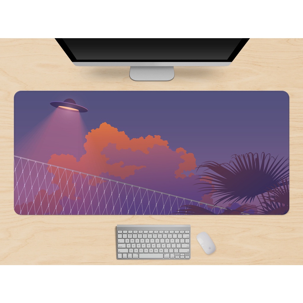 Retro UFO Desk Mat lo-fi Anime aesthetics mousepad, xxl gaming deskmat ...
