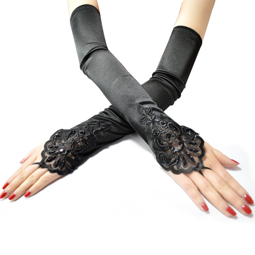 48cm Sexy Lace Embroidered Hook Finger Gloves Vintage Party Women ...
