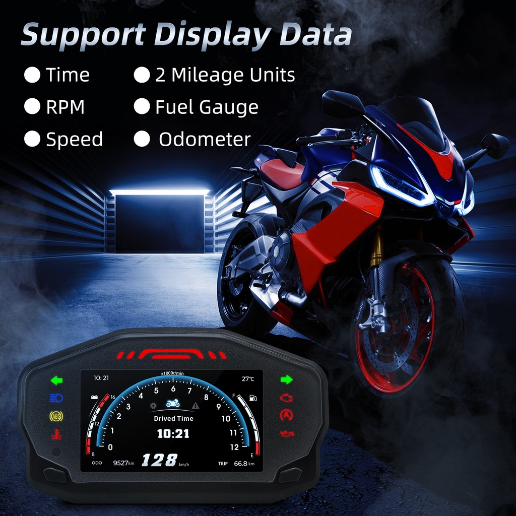 Universal Speedometer For Motorcycle TFT LCD Digital Odometer 12000RPM ...
