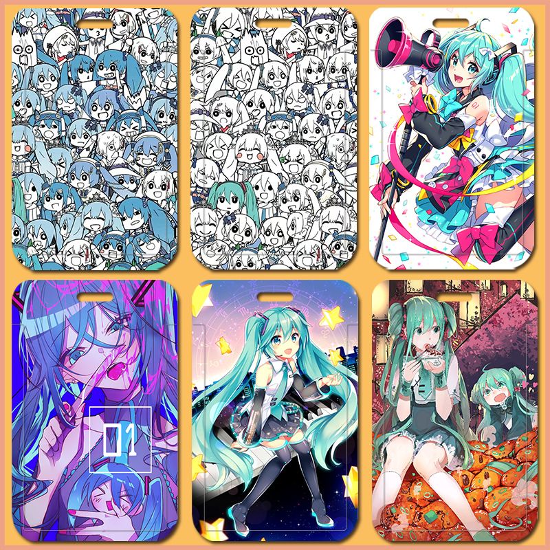 Anime Cartoon Hatsune Miku DIY Name Card Student School ID Card Holder ...