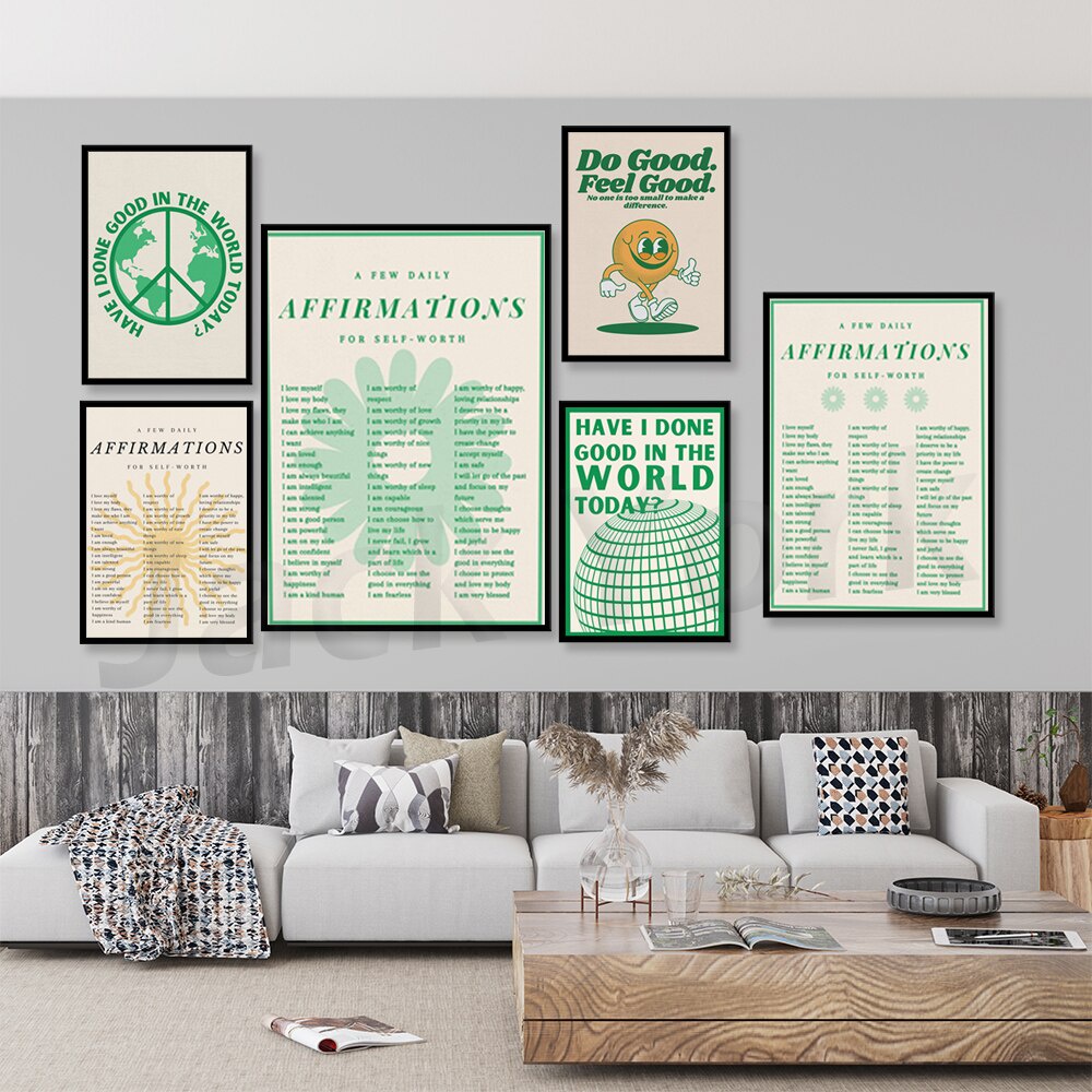 Daily Affirmations Print, Digital Wall Art, Retro Inspired, Self Love ...