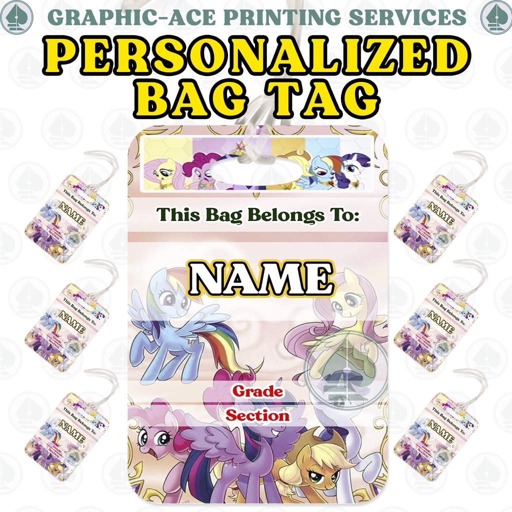Bag Tag GIRLS Kids with Name - Personalized - Back to Back Print with ...