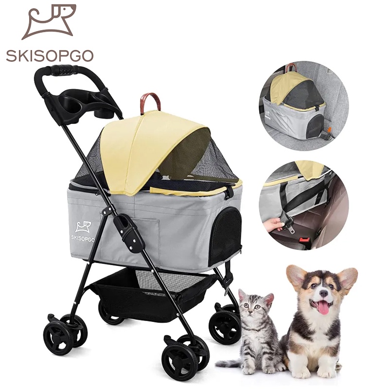 Skisopgo Pet Trolley 4 Wheel Dog Stroller Outdoor Travel Pet Cart ...
