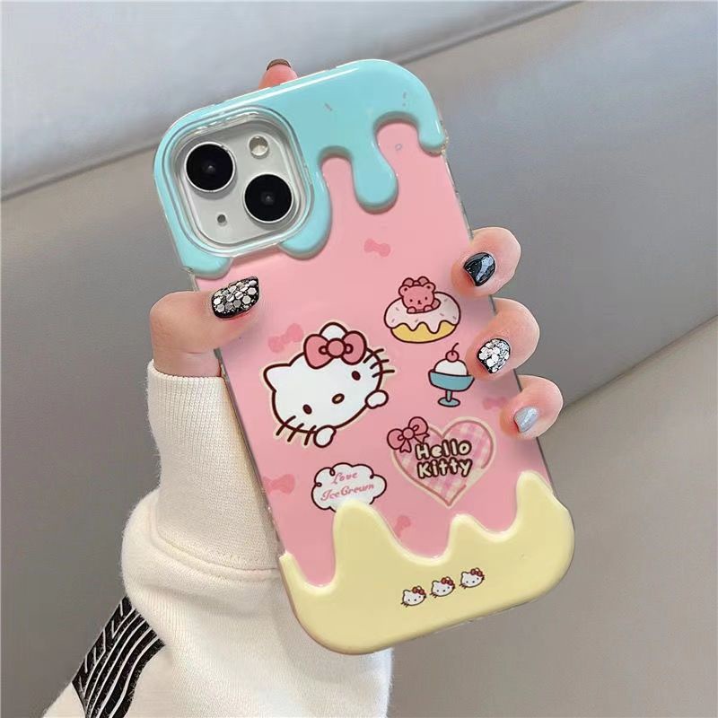Cartoon Cute HelloKitty Ice Cream Phone Case Compatible for IPhone 15 ...