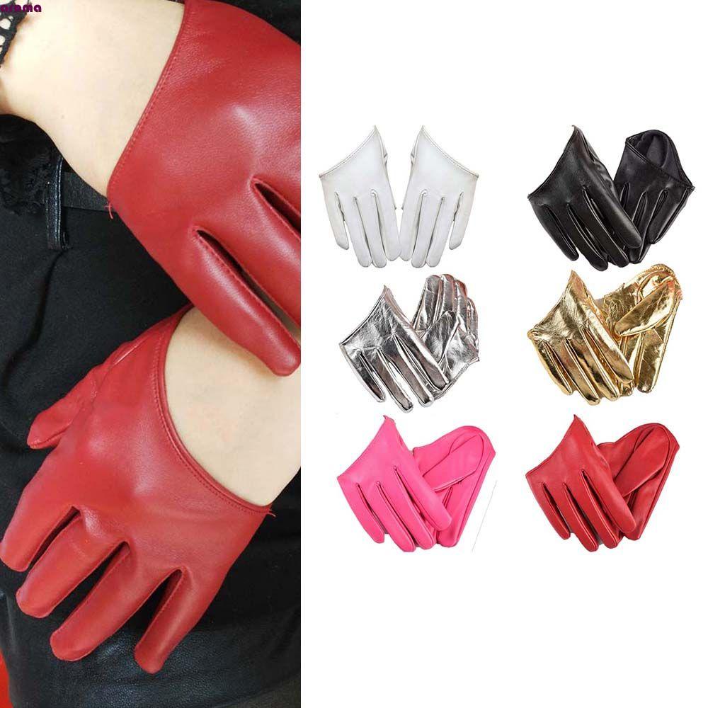 AROMA Sexy Five Finger Mitten Black Leather Gloves Half Palm Gloves ...