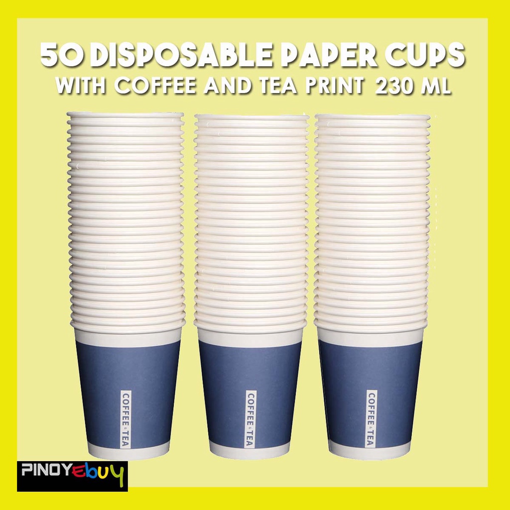50pcs. Disposable Paper Cup 300ml Blue Paper Cup w/ Coffee & Tea Print ...