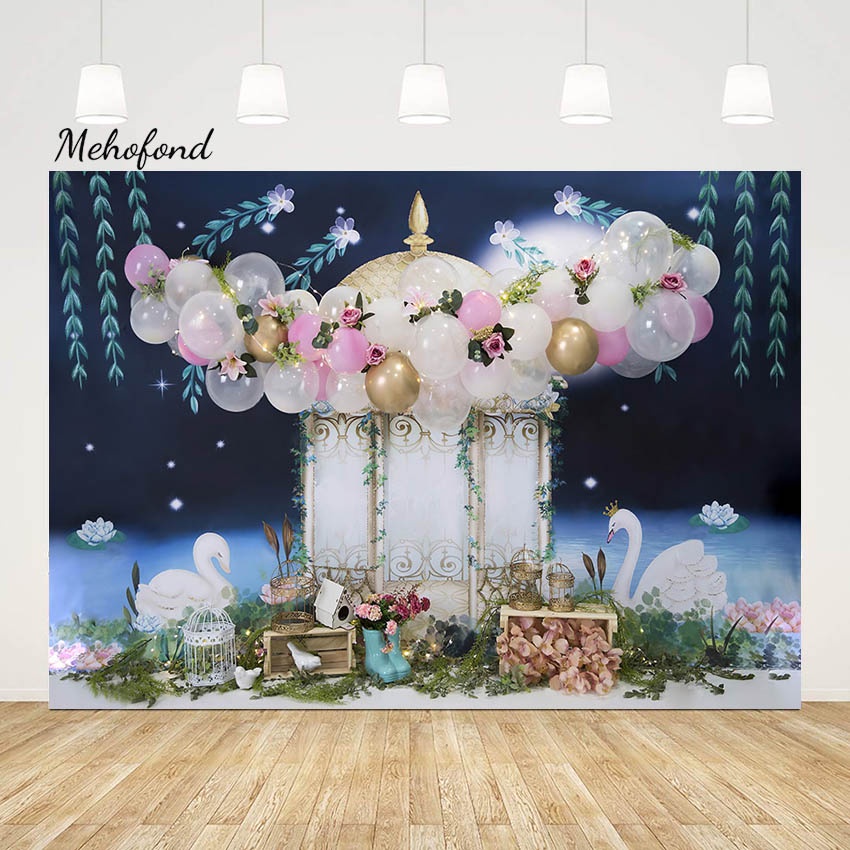Photography Backdrop Spring Swan Lake Kids Birthday Party Portrait Gold ...