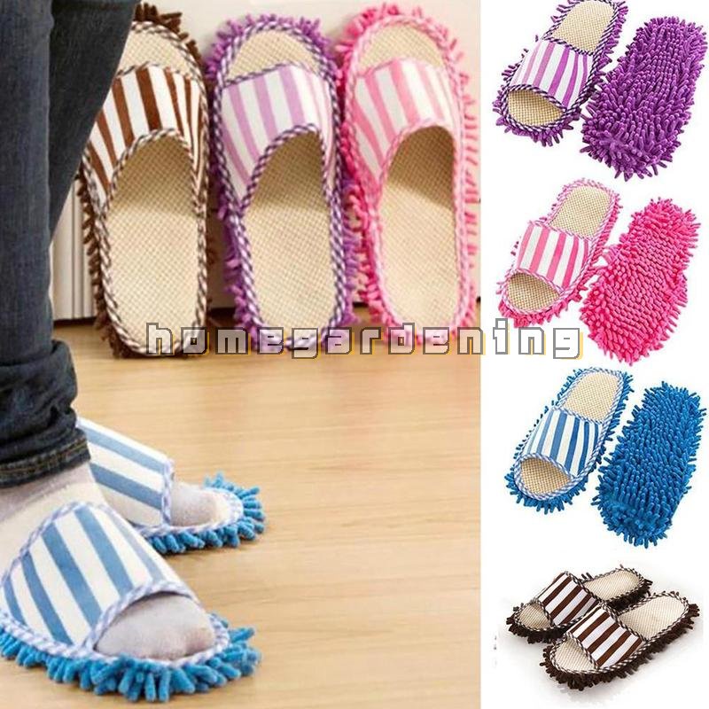 1 Pair Multifunction Floor Dust Cleaning Mop Household Lazy Microfiber Slippers Home Mopping Eco ...