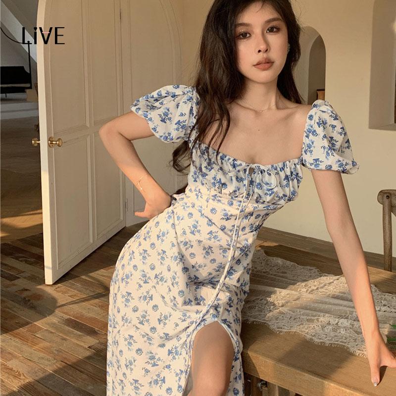 Floral Dress Women's Summer Long Split Long Dress Temperament Design ...