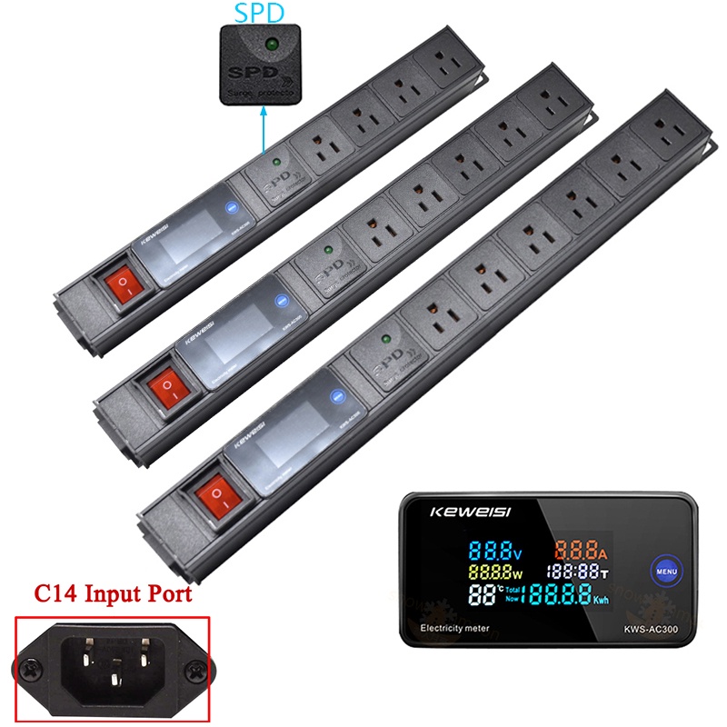 Pdu Digital Display Ammeter Power Distribution Unit Expansion Socket With Lightning Protection