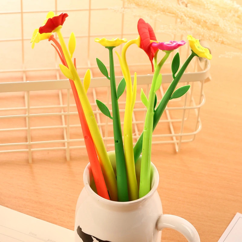 Silicone Colorful Creative Cute Flower Gel Pens Stationery Office ...