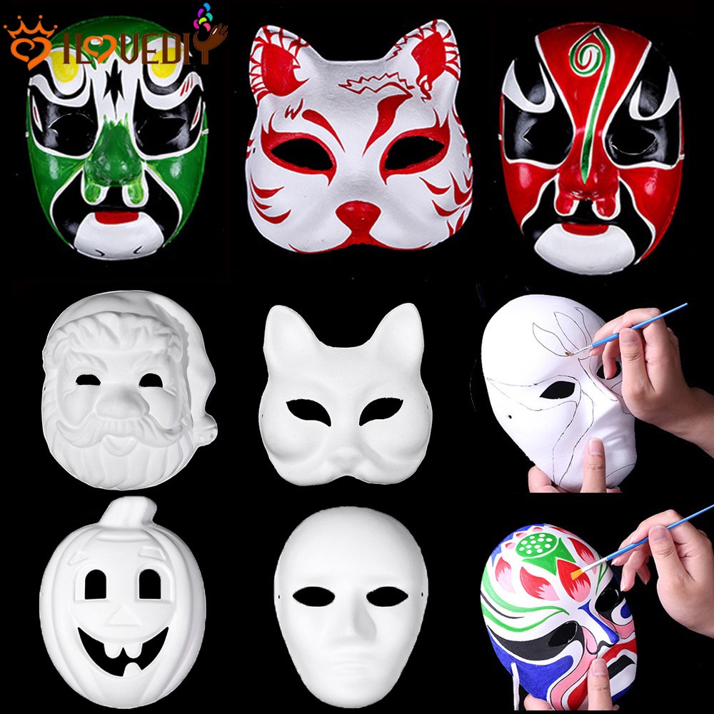 Face Paintable Couple Vizor White Pulp Art Hand-painted Cat Fox Face ...