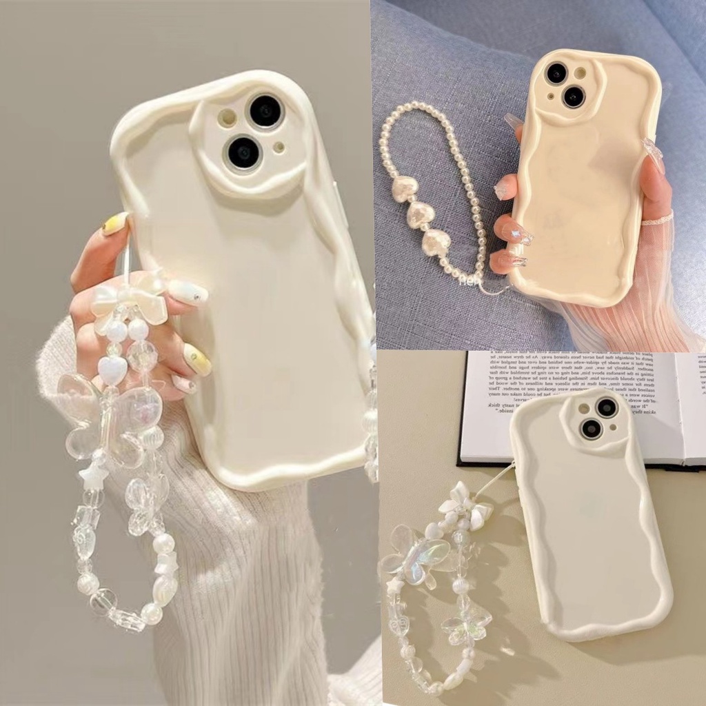 INS cream Case With White Love Chain For Iphone 14 11 8 7 Plus SE2 XS ...