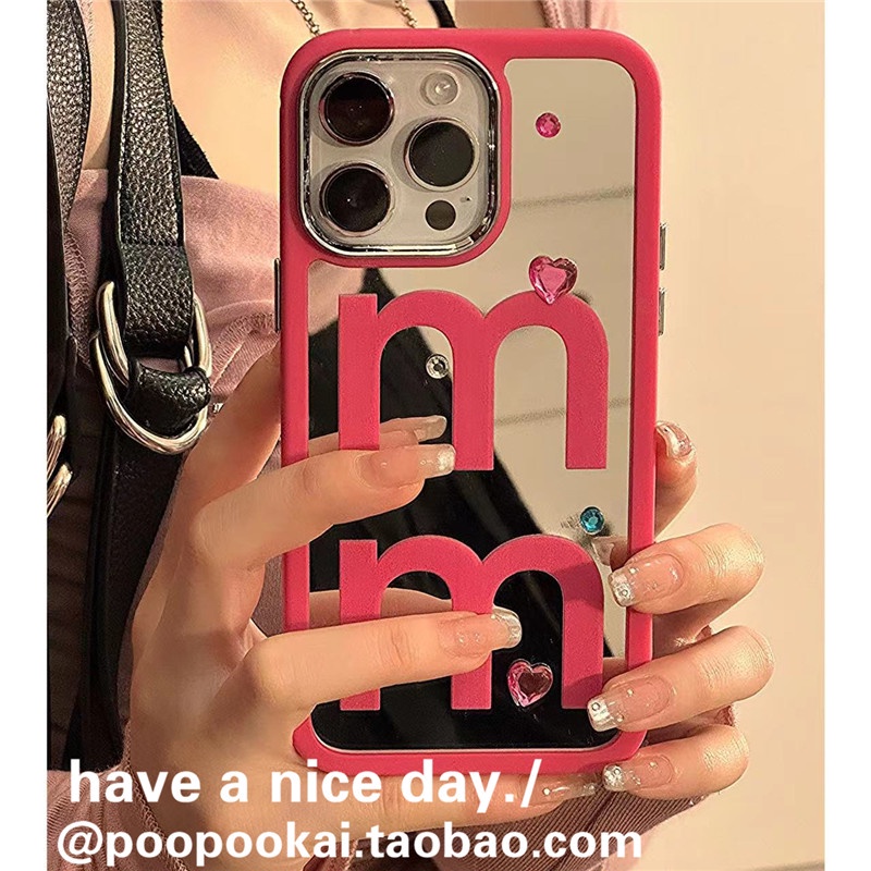 Huiwanju mirror pink MM letter for iPhone 14 mobile phone case ...