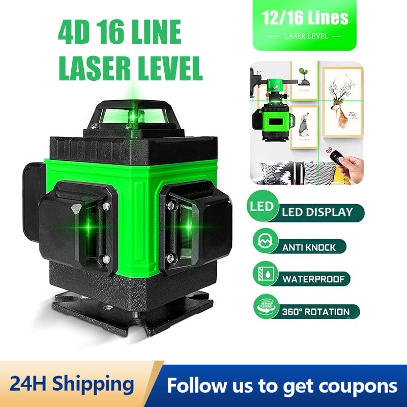 16 Line 4D Green Light Laser Level Digital Level Self-Leveling 360° LED ...