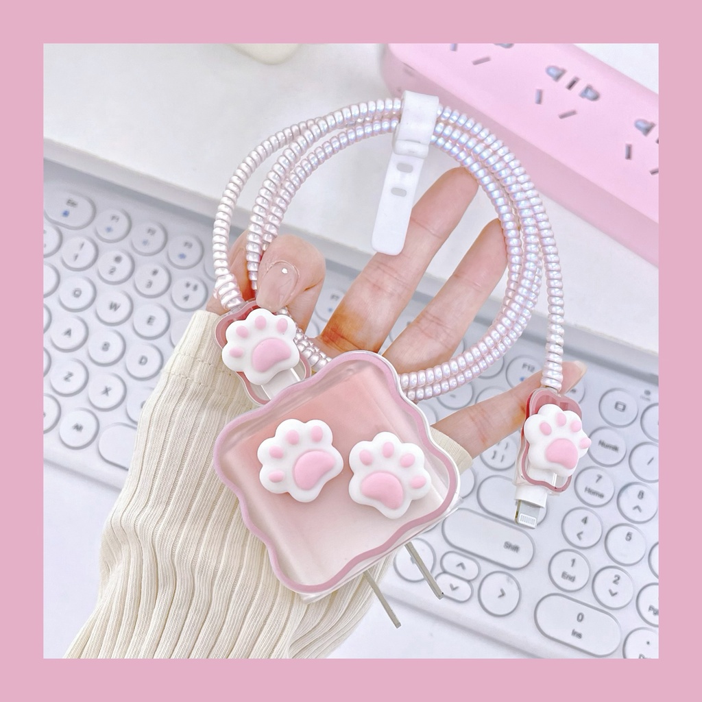 Pink cat claw cute charger case for Android Type C Data line protection ...