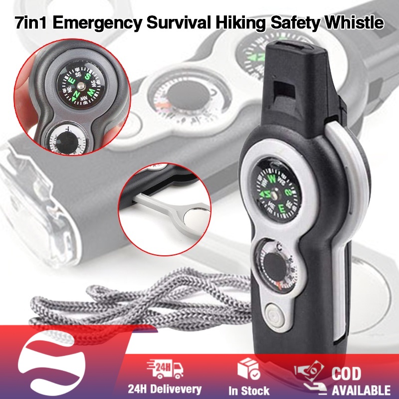 7 In1 Outdoor Survival Whistle Keychain Compass Magnifier Led Light ...