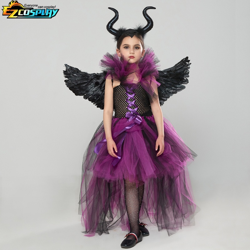 Disney Maleficent Costume Deluxe Girls Halloween Carnival Party Black ...