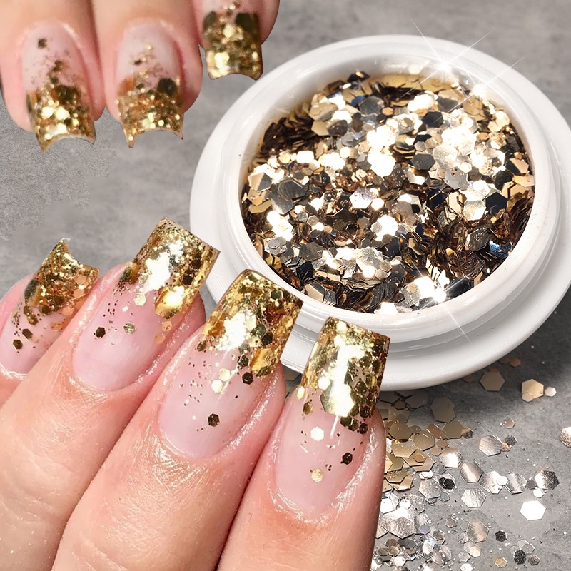 Gold Silver Manicure Flakes Holographic Chunky Glitter Nail Sequins ...