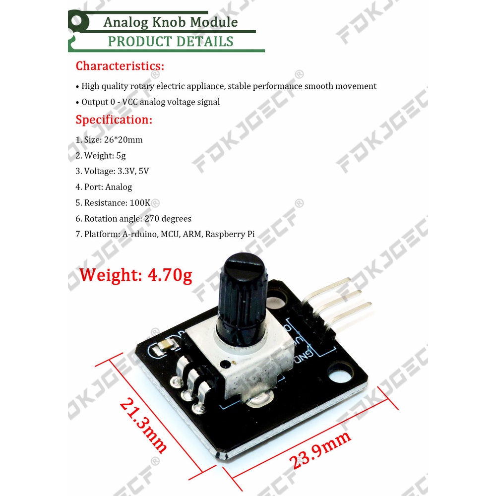 Rotary Potentiometer Analog Knob Module For Raspberry Pi Arduino ...
