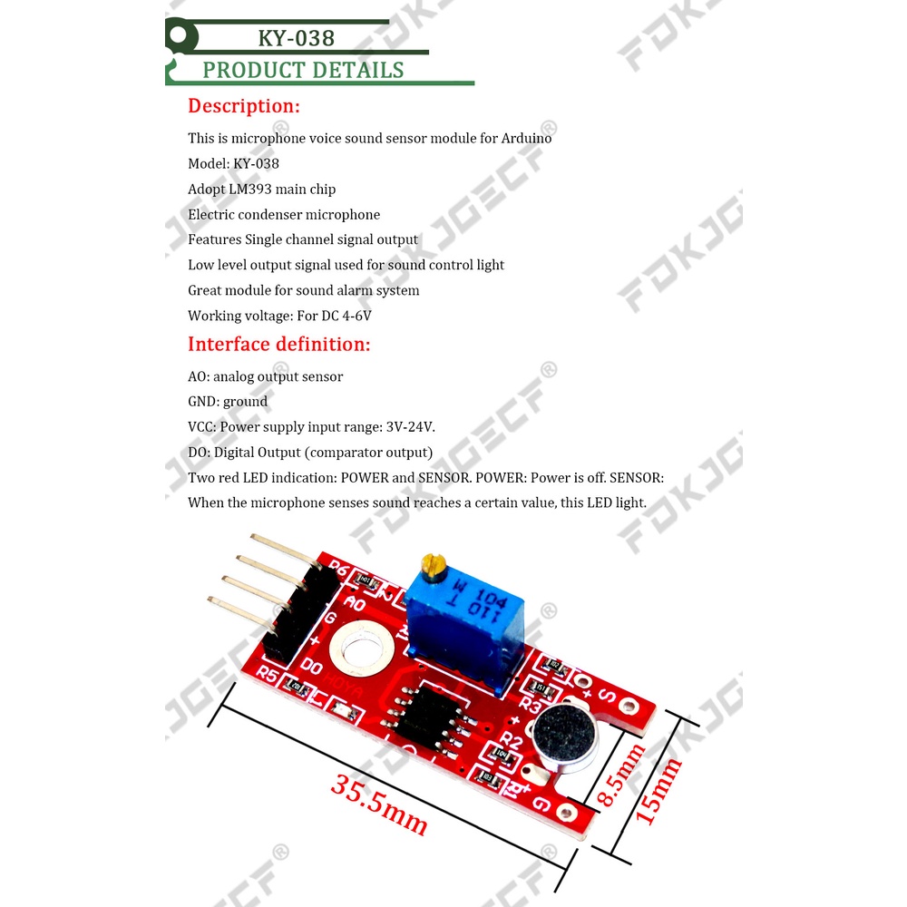 Microphone Voice Sound Sensor Module For Arduino Analog Digital Output Sensors Ky 038 Shopee