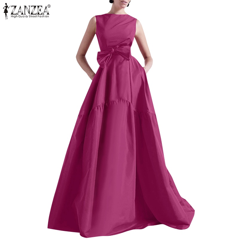 CELMIA ZANZEA Women Sleeveless Long Dress With Belt Evening Prom Party ...