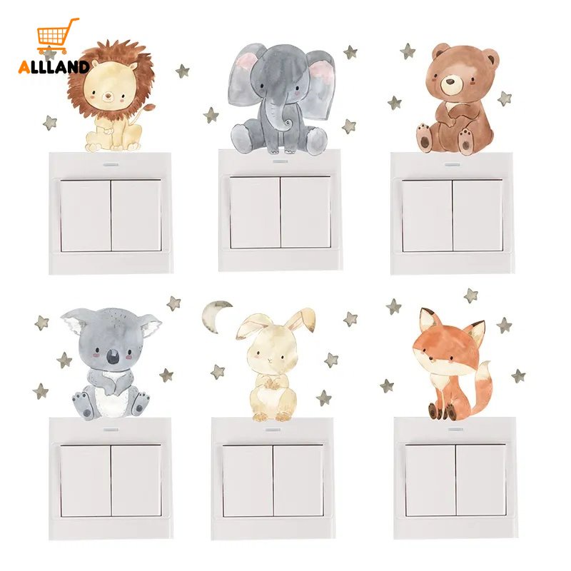 6 Pcs/Set Removable Cartoon Animal Switch Decor Stickers/ Lovely ...