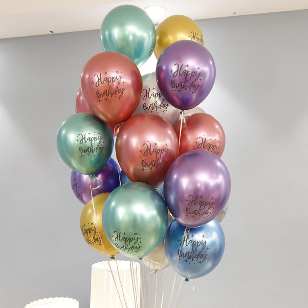 10pcs 12inch Chrome Metallic Balloons Set Happy Birthday Printed ...