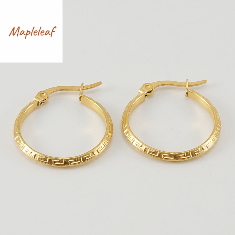 Original 18K Saudi gold pawnable Great Wall pattern buckle earrings for ...