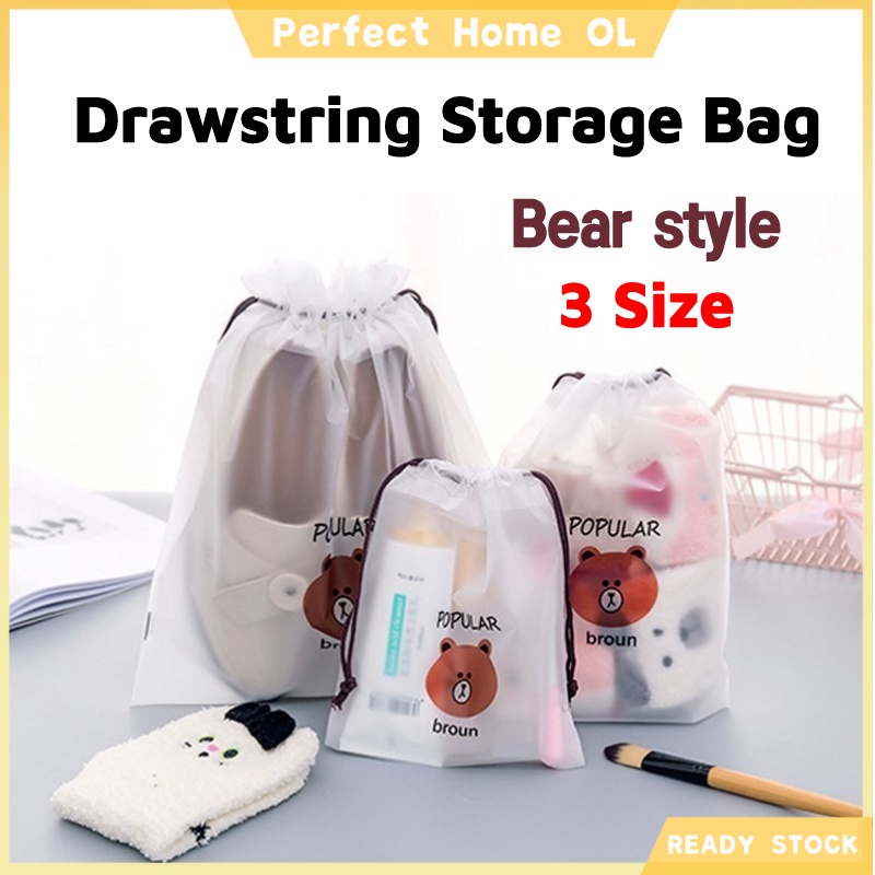Drawstring Storage Bag Bear Translucent Waterproof Bag Frosted ...