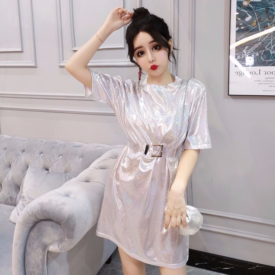 Women Glittering Dress Bright Summer New Trendy Mid Length Loose Hip