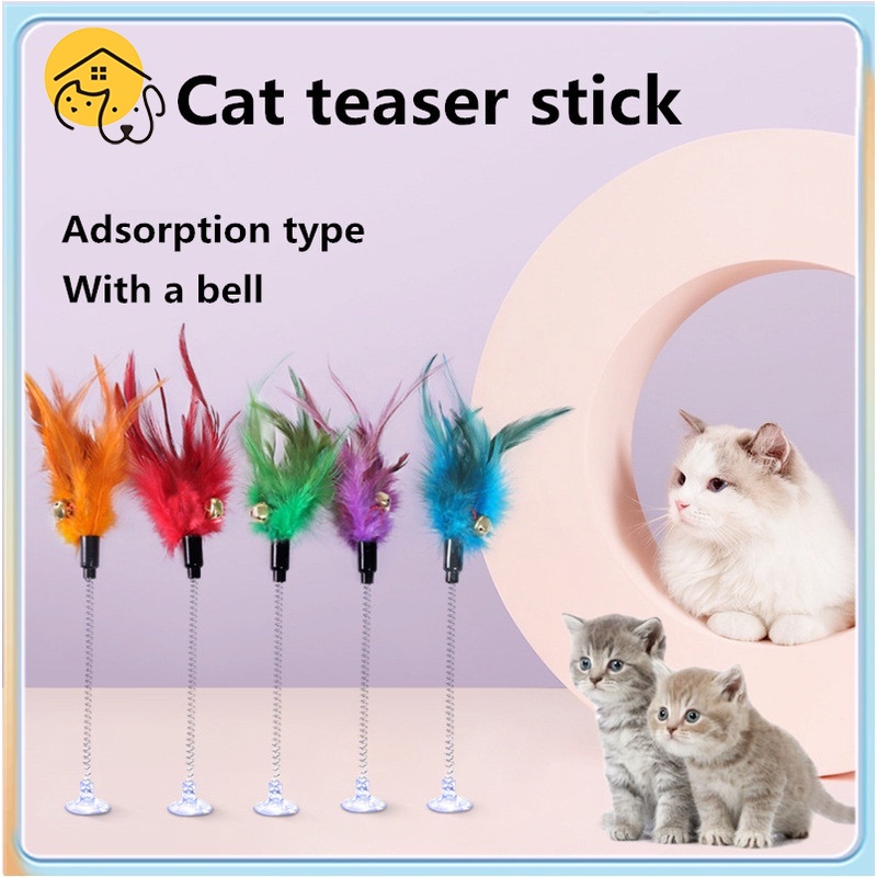 Cat Feather Pet Teaser Toy Pet Stick Bell Feather Funny Interactive Toy ...