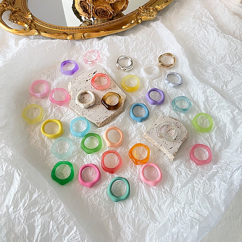 Resin Ins Rings Candy Color Finger Ring Cute Student Kids Ring Simple ...